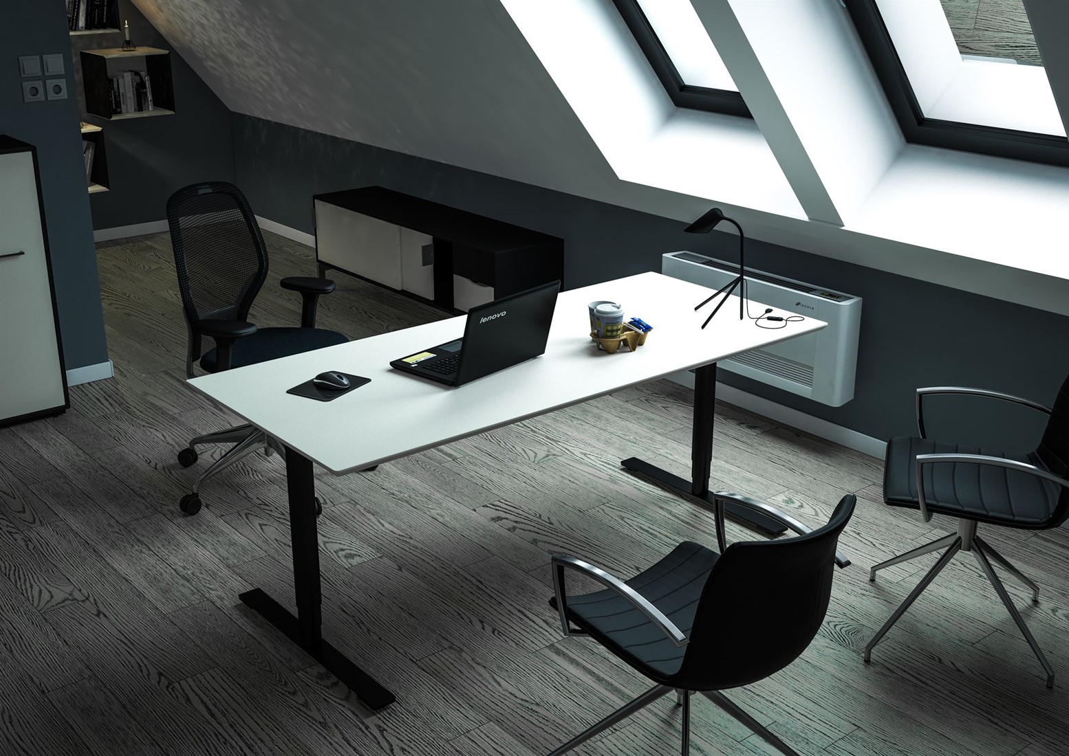 Dencon Delta Zit-sta bureau verstelbaar 65-130 cm - 160 x 80 cm - MV - Maple veneer - Aluminium ...